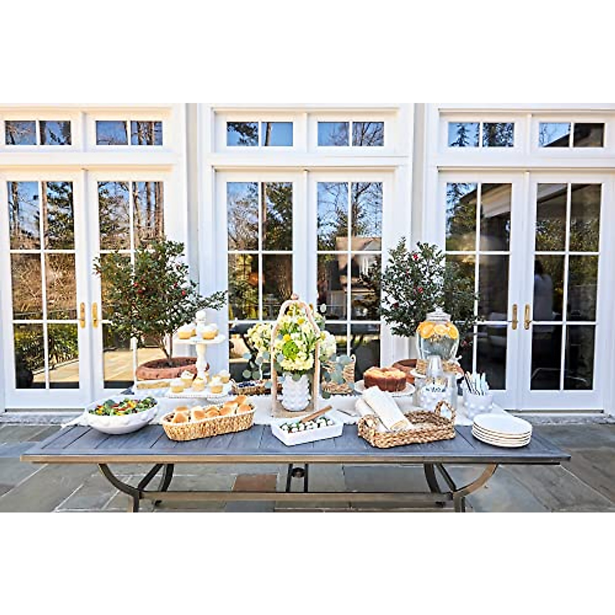 Mud Pie Beaded Serving Bowl, White, 5" x 12" dia