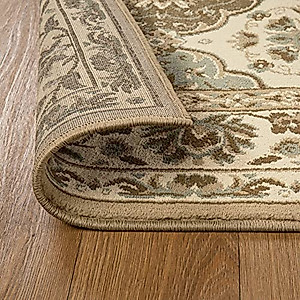 BNM Large Indoor Area Rug, Perfect for Living Room, Entryway, Basement, Bedroom, Kitchen, Office, Oriental Floor Cover, Jute Backing, Floral Medallion Indoor Area Rug, 8' x 10', Beige