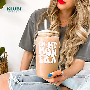 KLUBI In My Mom Era Cup 16oz Gifts for New Mom Gifts Mom Glass Cup with Straw Mom Mug Best Mom Gifts Mom Cups Mom Birthday Gifts for Mom Birthday Gifts for New Mothers Presents for Mom Mama Gifts