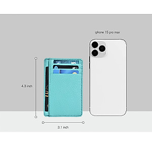 Leather Minimalist Wallet for Men & Women RFID Front Pocket Leather Card Holder Wallets (Light green, Small)