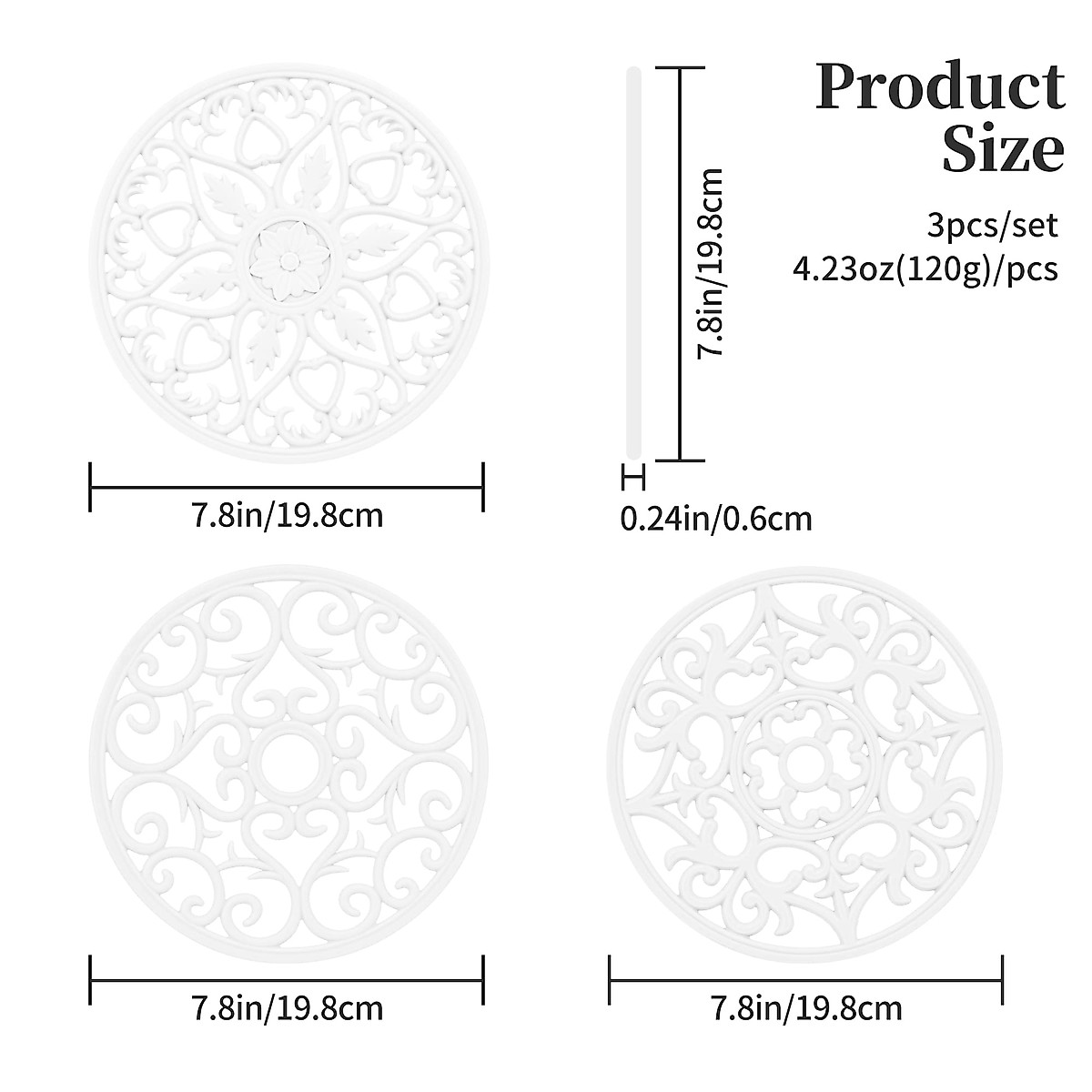 Nstezrne Trivets for Hot Dishes, Silicone Hot Pads for Kitchen Counter, Trivets for Hot Pots and Pans, Multi Purpose Heat Resistant Mats for Table and Countertops, Silicone Trivet Mat Set 3 White