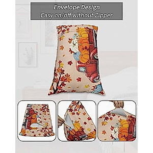 Edwiinsa Thanksgiving Pillow Covers Standard Size Set of 2 Bed Pillow, Fall Pumpkin Maple Leaf Truck Burlap Plush Soft Comfort for Hair/Skin Cooling Pillowcases with Envelop Closure 20''x26''