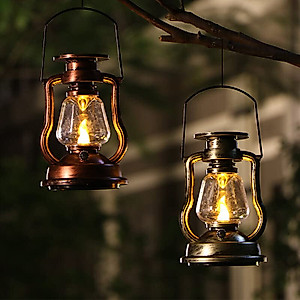 Solar Lantern Outdoor Hanging Solar Lights Dancing Flame Christmas Decor Vintage Led Waterproof Camping Lamps Landscape Decor for Table Patio Garden Yard Pathway Porch (Copper)