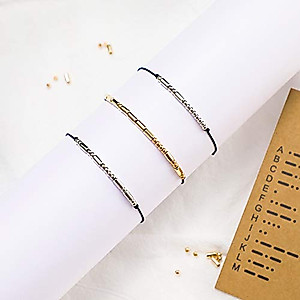 Yaomiao DIY Morse Code Bracelet Making Set, 800 Round Spacer Beads, 800 Long Tube Beads, 20 Morse Code Decoding Card and 2 Rolls 66 ft Waxed Polyester Twine Cord (Silver and Gold, Black Rope)