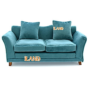 iLAND Modern Dollhouse Furniture on 1/12 Scale of Miniature Sofa for Dollhouse Living Room (Turquoise Blue Velvet)