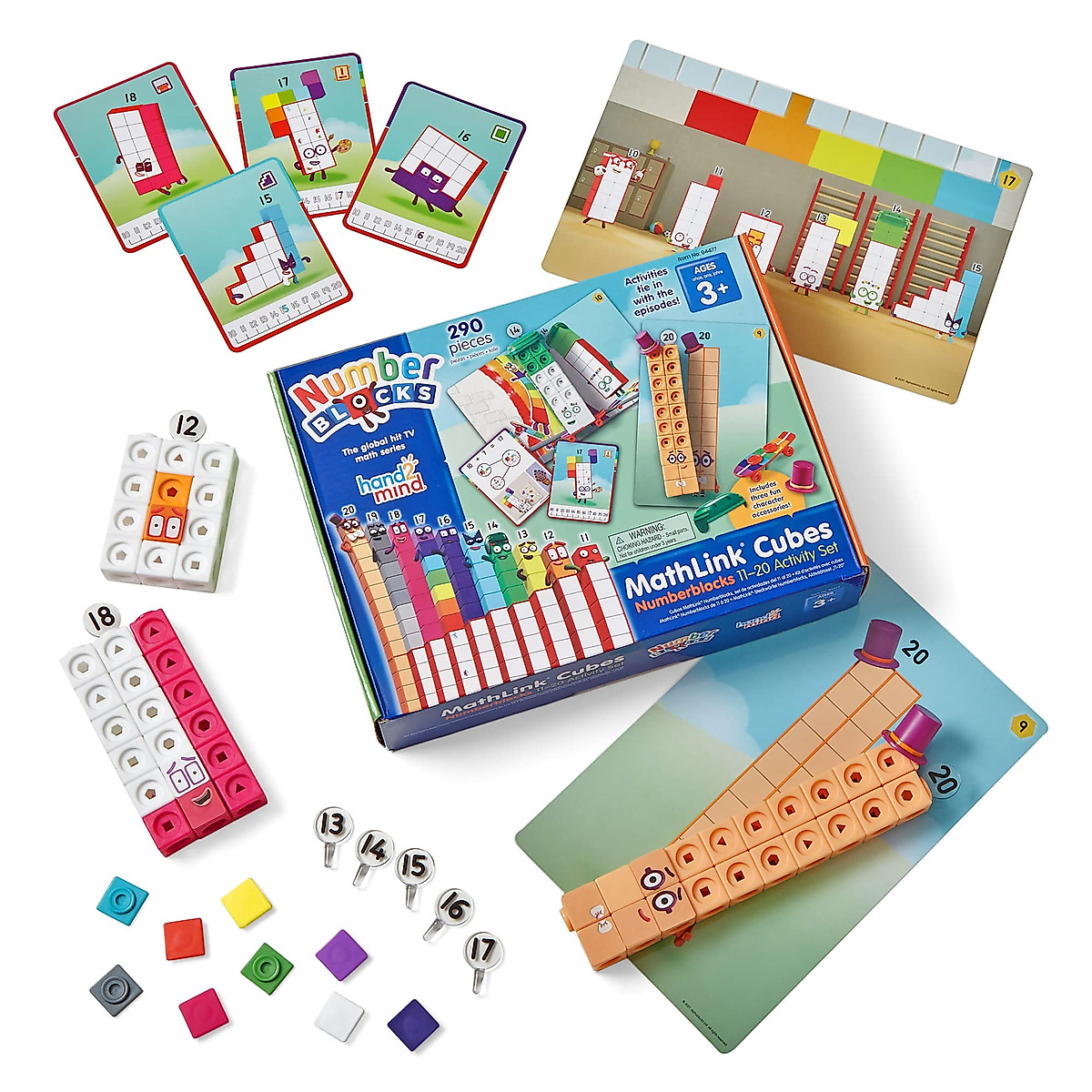 hand2mind Numberblocks MathLink Cubes 11-20 Activity Set, 30 Numberblocks Activities Linked to TV Episodes & Numberblock One Plush, Cartoon Plush Toy, Plush Figure Toys