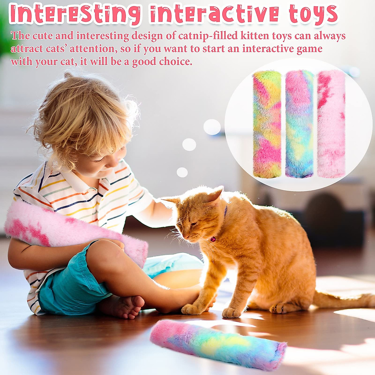 Civaner 6 Pcs Catnip Toys Interactive Cat Kicker Toy Plush Fabric Cat Kick Toy Sticks Chasing Chewing Exercising Catnip Filled Cat Toys Cat Chew Toy for Puppy Kitty (Candy Color, 10.6 Inch)