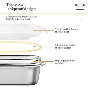 GEEJA 18/8 Stainless Steel Food Storage Containers, Meal Prep Lunch Box, Baking Pan, Stackable Bento Box, Metal Set of 3 (1PC 84oz + 2PC 21oz)