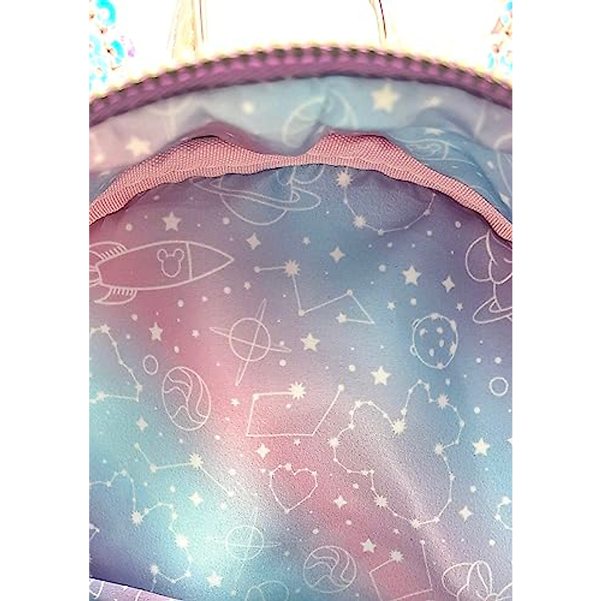 Loungefly X LASR Exclusive Disney Planet Minnie UV Reactive Pink Iridescent Sequin Mini Backpack Fashion Cosplay Disneybound Cute Backpack