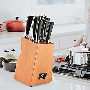 9 Pieces Damascus Kitchen Knife Set, Kitchen Knife Set with Block, ABS Ergonomic Handle for Chef Knife Set, Knife Sharpener and Kitchen Shears, Knife Block Set for Chopping, Slicing & Cutting