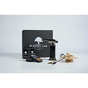 Burning Oak Cocktail Smoker Kit – Professional Whiskey Smoker Kit with Torch, Apple, Oak, Cherry and Walnut Wood Chips – Old Fashioned Smoker Kit In Stylish Black Box(1ST)