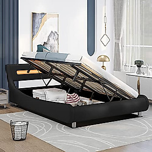 RUNWON Modern LED Upholstered Full Size Platform Bed Frame with Headboard and Underneath Storage Space - Stylish and Functional for Kids and Adults Bedroom
