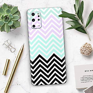 DesignSkinz Light Teal & Purple Sharp Black Chevron Protective Vinyl Decal Wrap Skin Cover Compatible with The Samsung Galaxy S20 (Screen Trim & Back Glass Skin)