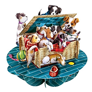 Santoro Pirouette, 3D Pop Up Greeting Card - Puppies In A Basket - Dog And Puppy Birthday Card For Her, Him, Kids, Daughter, Son