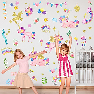 4 Sheets Glow in The Dark Unicorn Decals Glowing Moon Star Rainbow and Castle Wall Stickers Luminous Unicorn Peel and Stick Wall Art Decor for Kids Girls Bedroom Ceiling Birthday Party Nursery