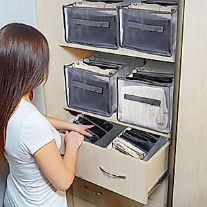 2PCS Washable Wardrobe Clothes Organizer, 7 Grids Foldable Visible Clothes Compartment Storage Box Closet Drawer Organizer Mesh Separation Box for T-shirt, Skirts, Legging, Jeans, Kid Clothes (Gray)