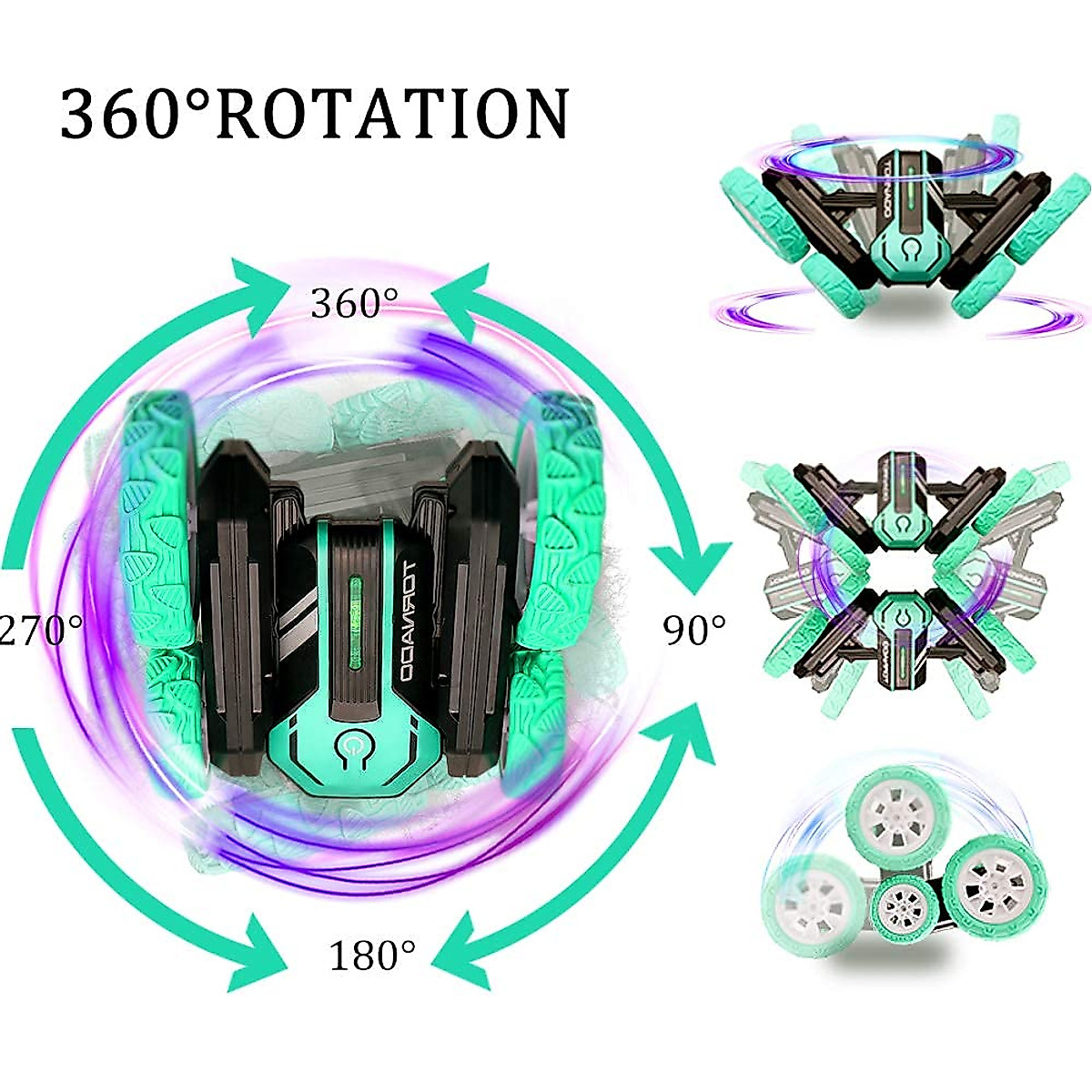 Netsky Remote Control Car for Boys Girls, RC Stunt Car 4WD 2.4Ghz Double Sided 360°Rotating RC Cars Toy for 3 4 5 6 7 -12 Years Kids,RC Crawler with Music and Led Lights (Green)