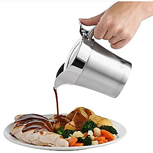 Stainless-Steel Double Insulated Gravy Boat - Sauce Jug with Hinged Lid, Ideal for Gravy or Cream at Thanksgiving, Dishwasher safe - 16 oz/450 ml