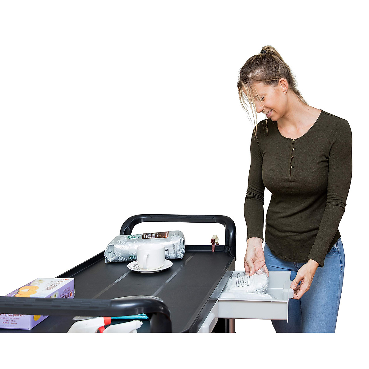 JaboEquip 3 Tier Heavy Duty Utility Cart Lockable Medical Cart Hospital Cart Lab Cart, 606 lbs Load for Lab Hospital Office, JB-3KD1, Black