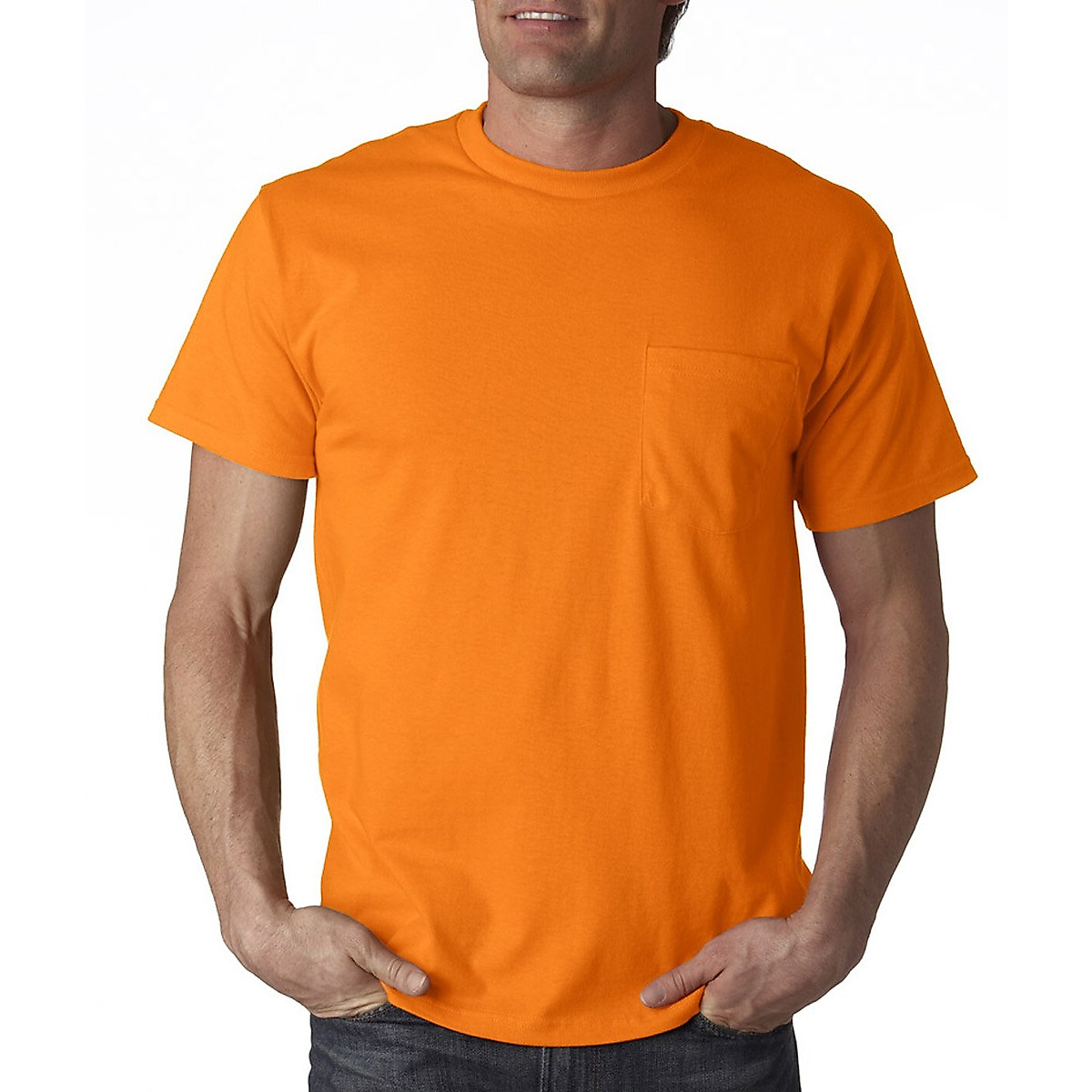 Fruit of the Loom 100% Heavy Cotton HD Pocket T-Shirt, Large, SAFETY ORANGE