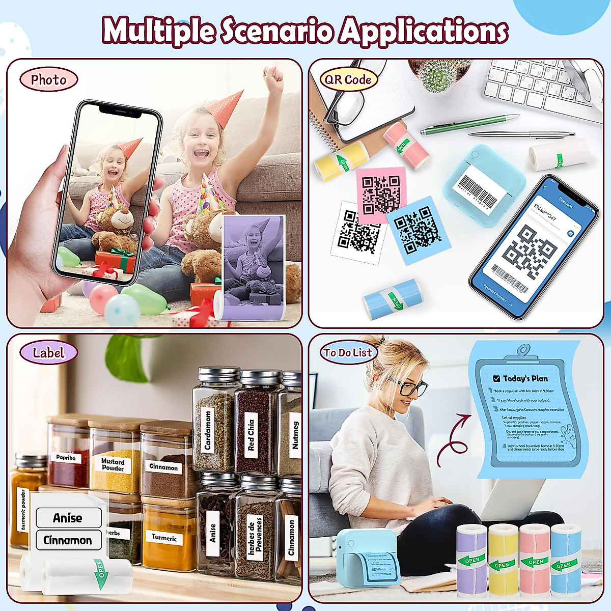 HUIJUTCHEN 20 Rolls Mini Thermal Sticker Printer Paper 57x25mm Inkless Self-Adhesive Paper for M02/T02/X5 Pocket Bluetooth Receipt Printer for Photo,DIY,Note,Memo(16 White+4 Color)