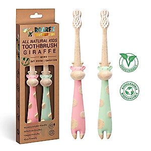 ANPEI ROARex Vegan Eco Friendly All Natural Kids Toothbrush Made from Plants – Sweet Baby Giraffe | 100% Biodegradable and Compostable | 1% for The Planet Product