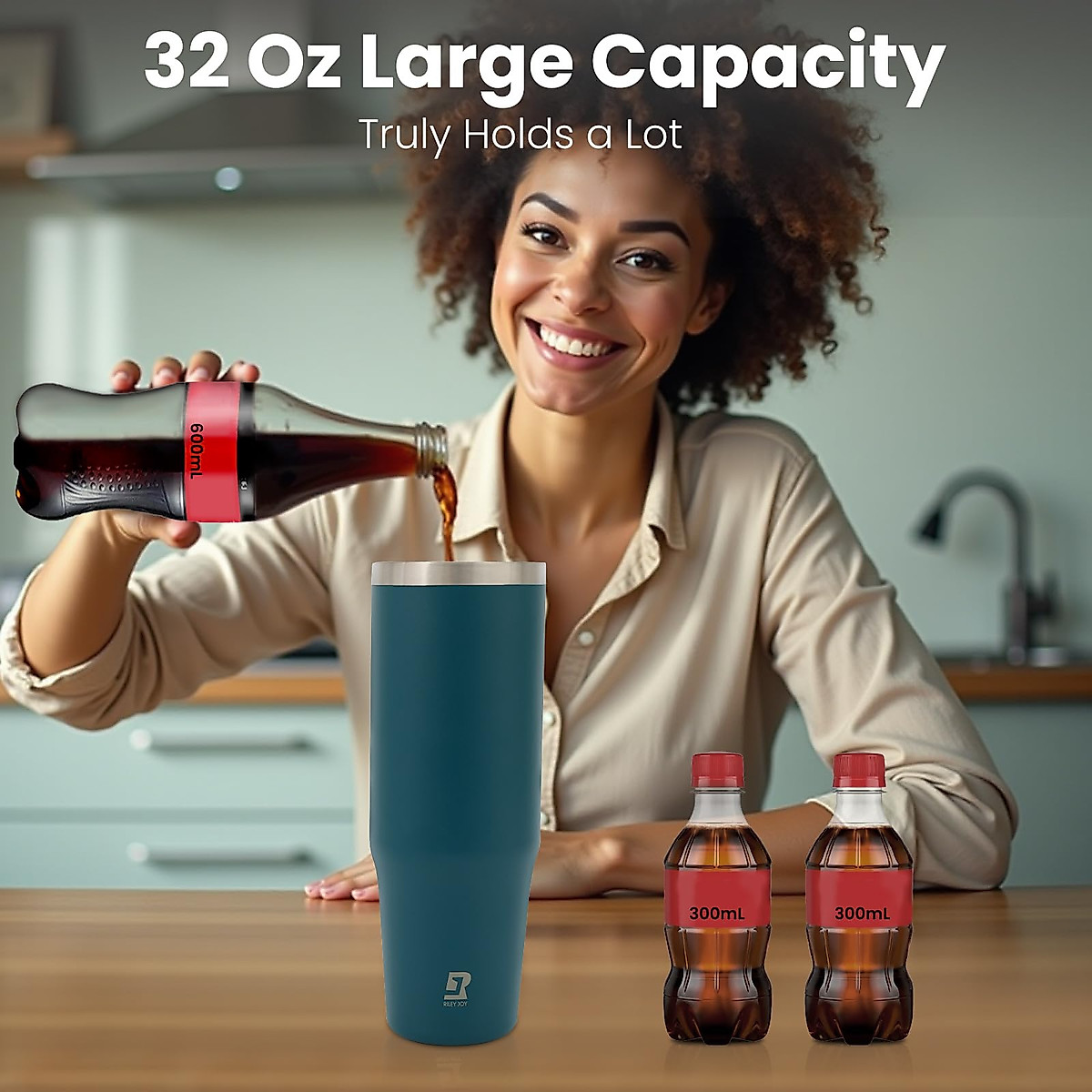 Riley Joy 32 oz 2.0 Stainless Steel Tumbler with Leak-Proof Lid and Straw, Double-Wall Vacuum Insulated Travel Mug for Coffee, Iced Tea, or Water - Ideal for Commutes and Outdoor