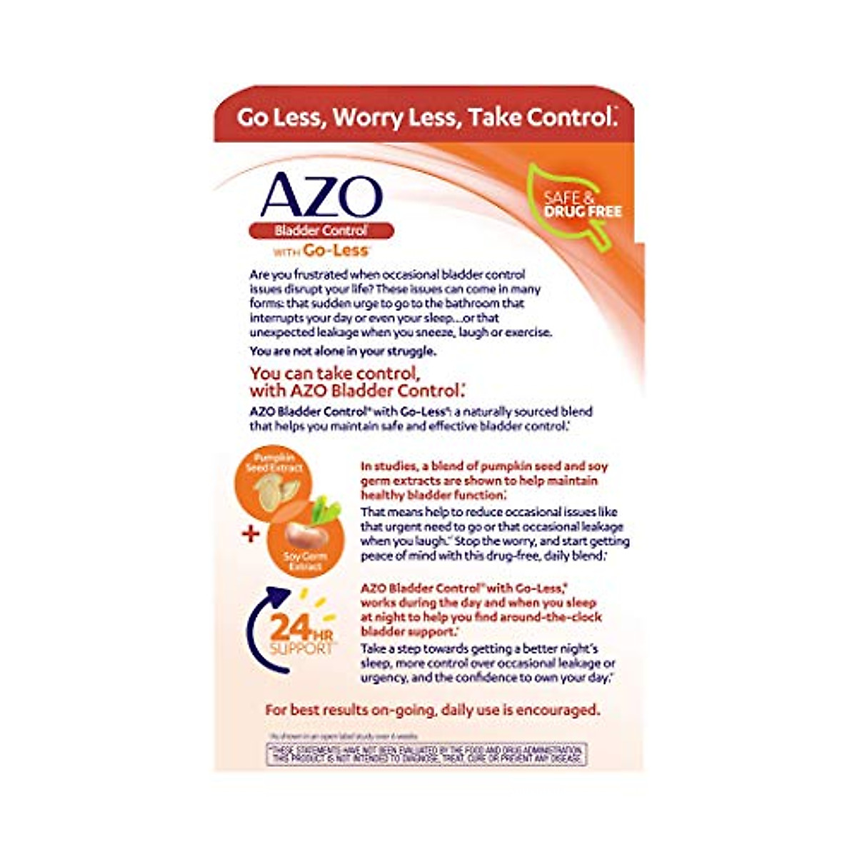 AZO Bladder Control with Go-Less Daily Supplement | Helps Reduce Occasional Urgency* | Helps reduce occasional leakage due to laughing, sneezing and exercise††† | 72 Capsules