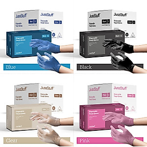 JUSSSTUFF Black Disposable Vinyl Gloves Small, 100 Pack - Powder Free Latex Free Rubber Gloves - Medical, Cooking, and Kitchen Gloves