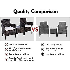 3pcs Patio Furniture Bistro Set PE Rattan Wicker Chairs with Coffee Table Set, Brown