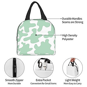 Senheol Mint Green Cow Lunch Box, Insulation Lunch Bag for Women Men, Reusable Lunch Tote Bags Perfect for Office Camping Hiking Picnic Beach Travel