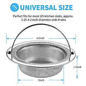 JULUJU 2 Pack Upgrade Kitchen Sink Strainer (Sink Drain Strainer) - 304 Stainless Steel Rust Free, Fordable Handle, 4.5 Inch Diameter