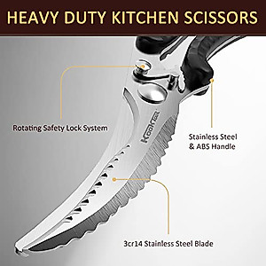 Kitchen Scissors, KOOKTOOL Kitchen Shears Heavy Duty Poultry Shears, Dishwasher Safe Meat Scissors, Kitchen Shears for Chicken, Bone, Poultry, Vegetable, Fish