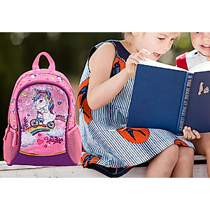 HAPPYSUNNY Toddler Backpack Reversible Sequin 13 Inch Lightweight for Preschool and Kindergarten Children, Kid Backpack, Mini School Bag Bookbag for 3-5 Years Girls