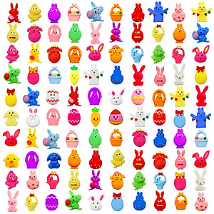 100Pcs Easter Mochi Squishy Toys,Mini Cute Squeeze Toys Easter Gifts Stress Reliever Anxiety Packs for Kids Easter Basket Stuffers,Easter Egg Hunt Party Favors