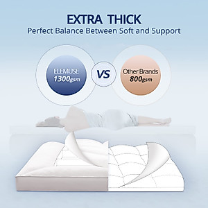 ELEMUSE Extra Thick Cooling Queen Mattress Topper, 1300 GSM Overfilled Pillow Top with Baffle Box Design, Hand Made 400TC Organic Cotton Pad Cover, Plush & Support Snow Down Alternative, Hotel Quality