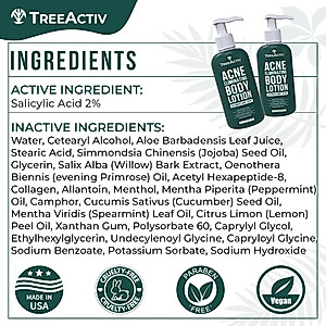 TreeActiv Acne Eliminating Body Lotion, 8 fl oz, Salicylic Acid Lotion, Salicylic Acid Body Acne Treatment, Back Acne Treatment Cream for Women and Men, Acne Lotion for Body, Zit Cream with 2000+ Uses