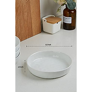 famiware 4 Pieces Pasta Bowls Set, 8.5 inch Salad Bowls, Large Capacity, Bowl Sets with Brown Speckled Perfect for Your Friend for Housewarming, Thanksgiving, White