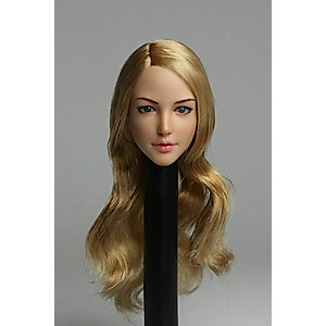 1/6 Scale Female Head Sculpt, Asian Girl Blonde Curls Hair Head Carved for 12'' Seamless Action Figure Body Doll Collection (J)