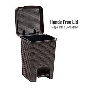 Mind Reader Basket Collection, 4 Piece Bathroom Set Includes: Square Wastepaper Pedal Basket, Toothbrush Holder, Liquid Soap Dispenser and Soap Dish, Wicker Style, Bathroom, 4 Piece Set, Brown