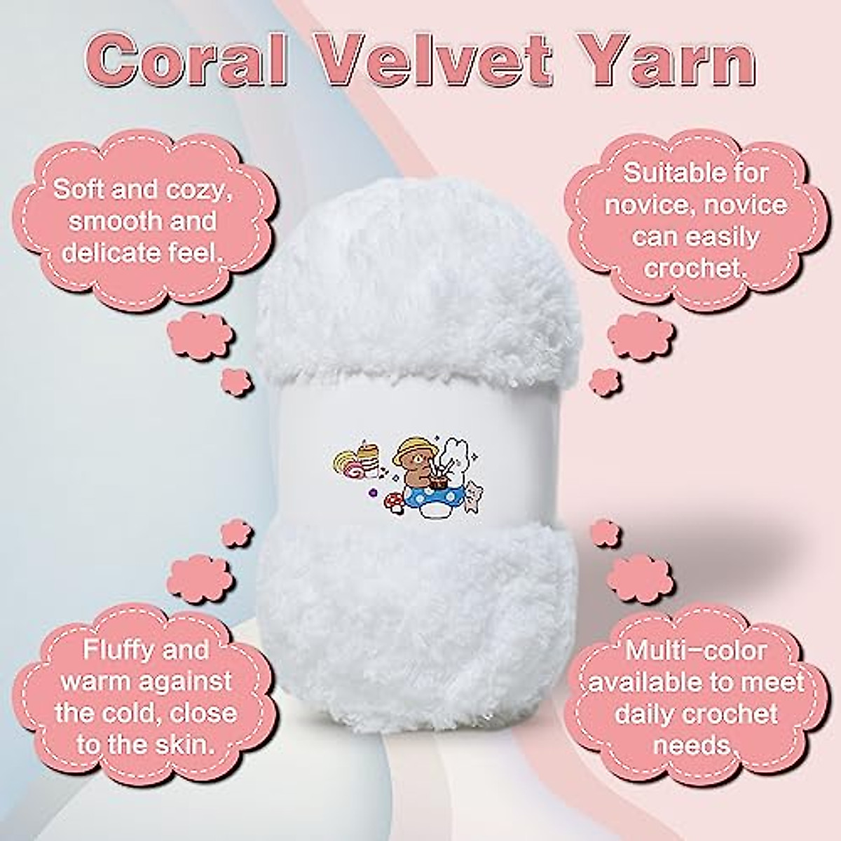3 PCS 150g Soft Coral Velvet Yarn Chenille Yarn for Crocheting,Fluffy Yarn for Knitting and Croche DIY Craft,Warm Yarn for Bag Hat Scarve Clothe Gloves Slippers Doll(White)