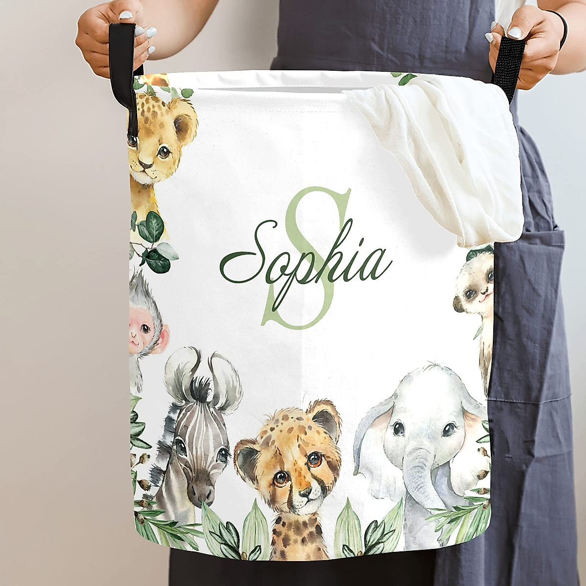 Animals Giraffe Sloth Laundry Hamper Basket Custom Name Collapsible Storage Bin Waterproof Clothes Storage Basket Room Decor Dirty Clothes Baskets for Gift