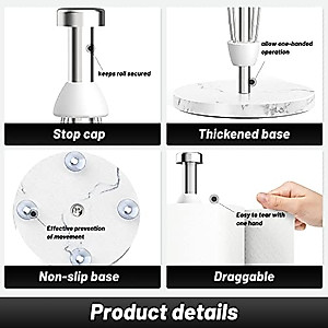 VEHHE Paper Towel Holder, Marble Paper Towel Holder Countertop Heavy Weighted, Paper Towel Stand with Suction Cups Free-Standing, Perfect Tear Paper Kitchen Towel Holder