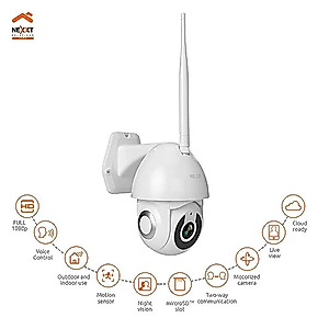 NEXXT 2K Outdoor PTZ Security Camera with Wi-Fi, Weather Resistant, 355° Coverage, Smart Motion Detection and Tracking, Two-Way Audio, Night Vision, Cloud Storage, Alexa, Wired | Camara de Seguridad
