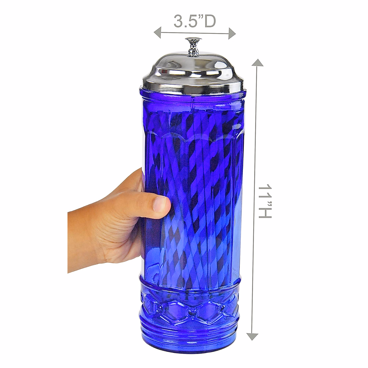 HOME-X Cobalt Blue Glass Straw Dispenser, Straw Holder, Vintage Home Kitchen Accessories, Pop Up Stra Lid Dispenser, Depression Style