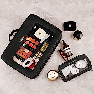 ROWNYEON Large Makeup Train Case Travel Clear Eva Makeup Bag Organizer Visible Waterproof Tpu 16.1" Comestic Bag For Womens
