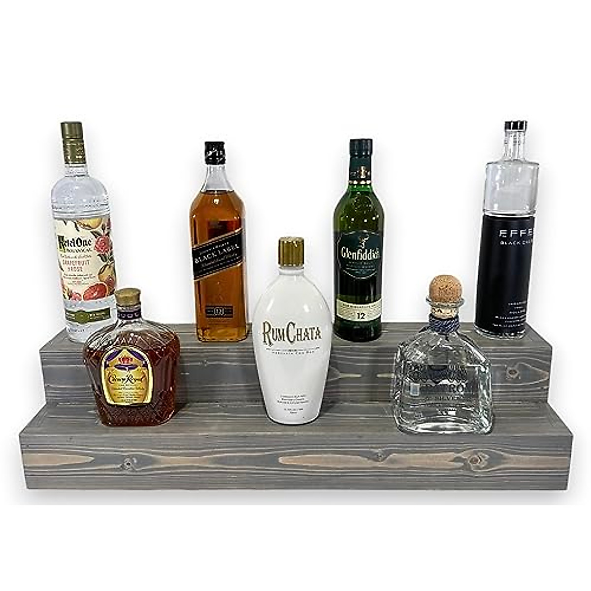 Tiered Bottle Shelf | 2 Tier Liquor Bottle Display | Bar Organization | Display Shelf | Wine Shelf | Bar Display | Kitchen Counter Shelf (24", Black)