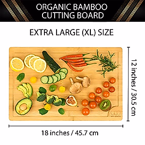 Gold Armour Extra Large Bamboo Cutting Board - Kitchen Chopping Board for Meat Cheese and Vegetables, Butcher Block (18 x 12in)