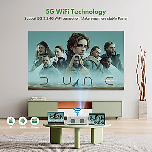 WiFi Projector with 100’’ Projector Screen, 9000Lux Projector for Outdoor Movies 1080P Full HD Supported Mini Portable Projector Compatible with Smartphone TV Stick HDMI USB AV AUX