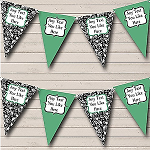 Sage Green White Black Damask Personalized Retirement Party Bunting Banner